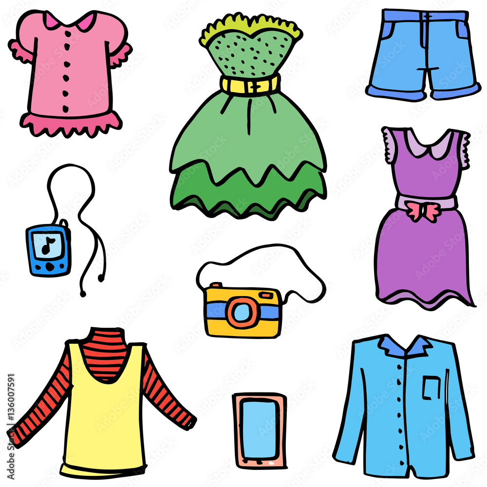 Vector illustration of clothes style doodles Stock Vector | Adobe Stock