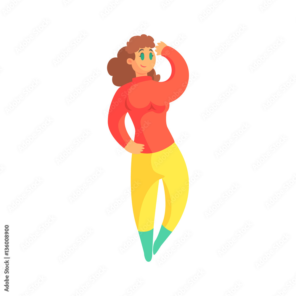 Happy Plus Size Woman In Red Sweater And Yellow Pants Enjoying Life ...