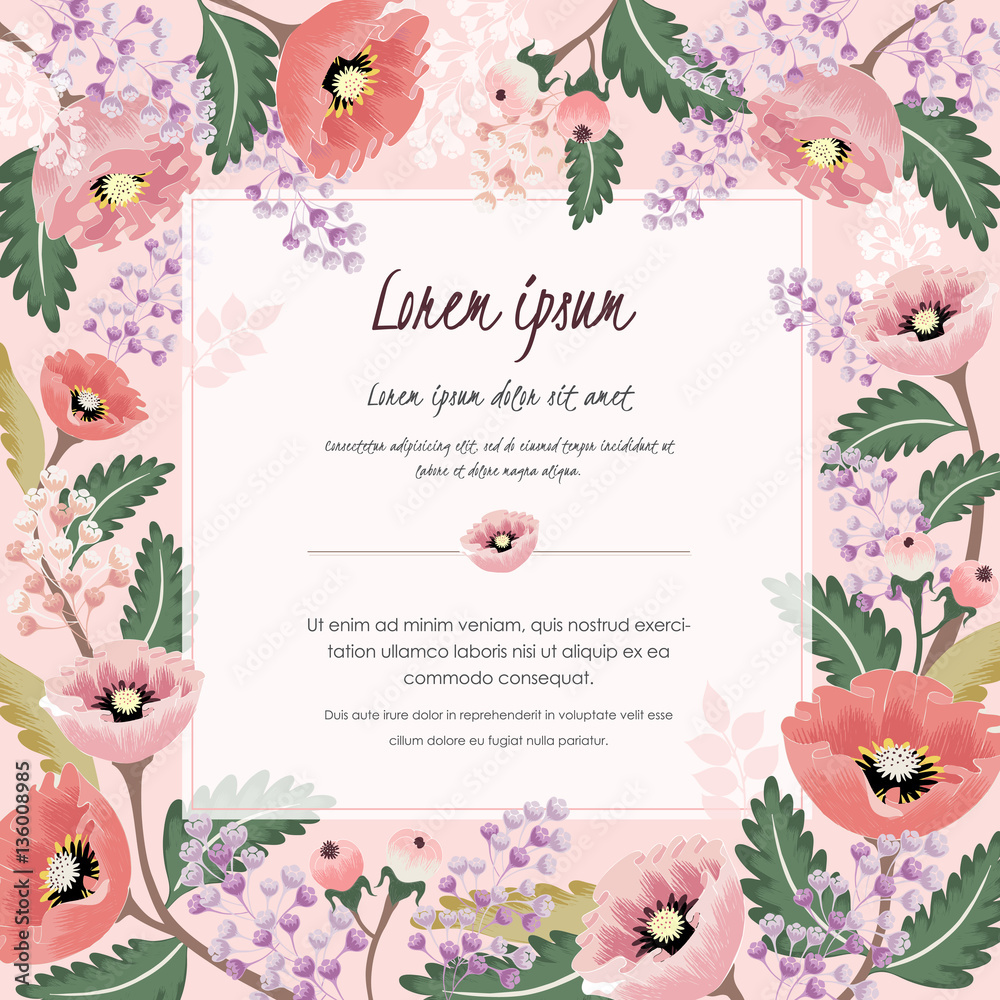 Vector illustration of a beautiful floral border with spring flowers ...