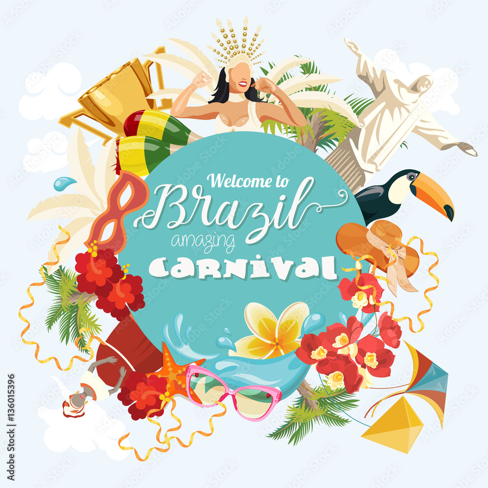 Vector travel poster of Brazil with colorful modern design, brazilian ...