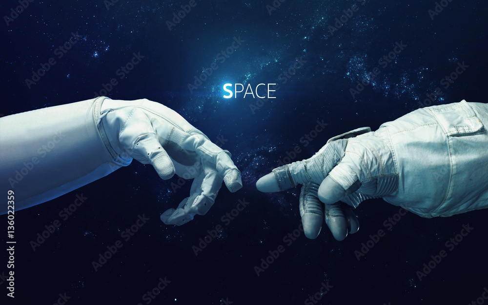 Michelangelo God's touch. Close up of human hands touching with fingers ...