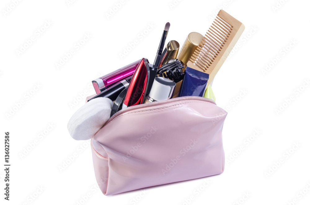 cosmetic bag overflowing Stock Photo | Adobe Stock