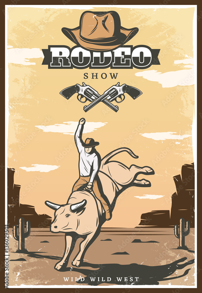 Vintage Rodeo Show Poster Stock Vector | Adobe Stock