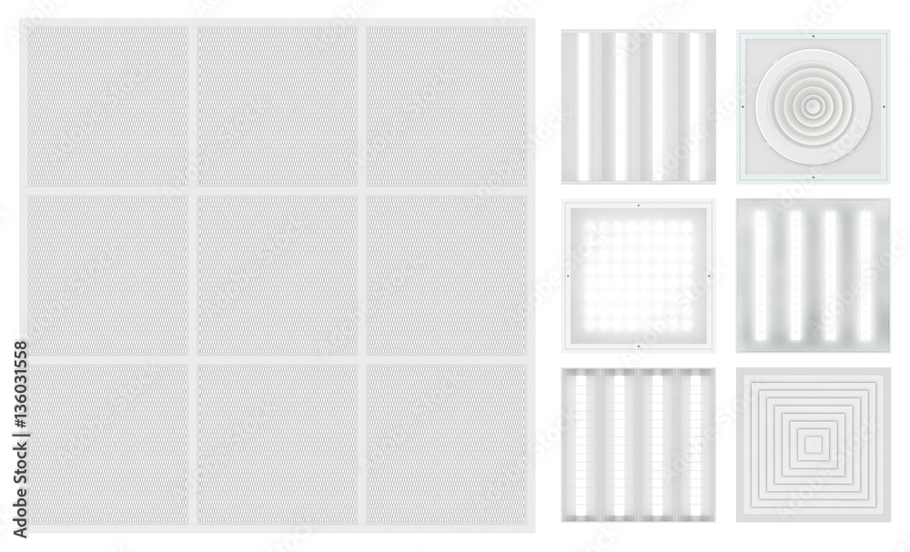 Suspended cassette ceiling with lattice. Set for a modular ceiling ...