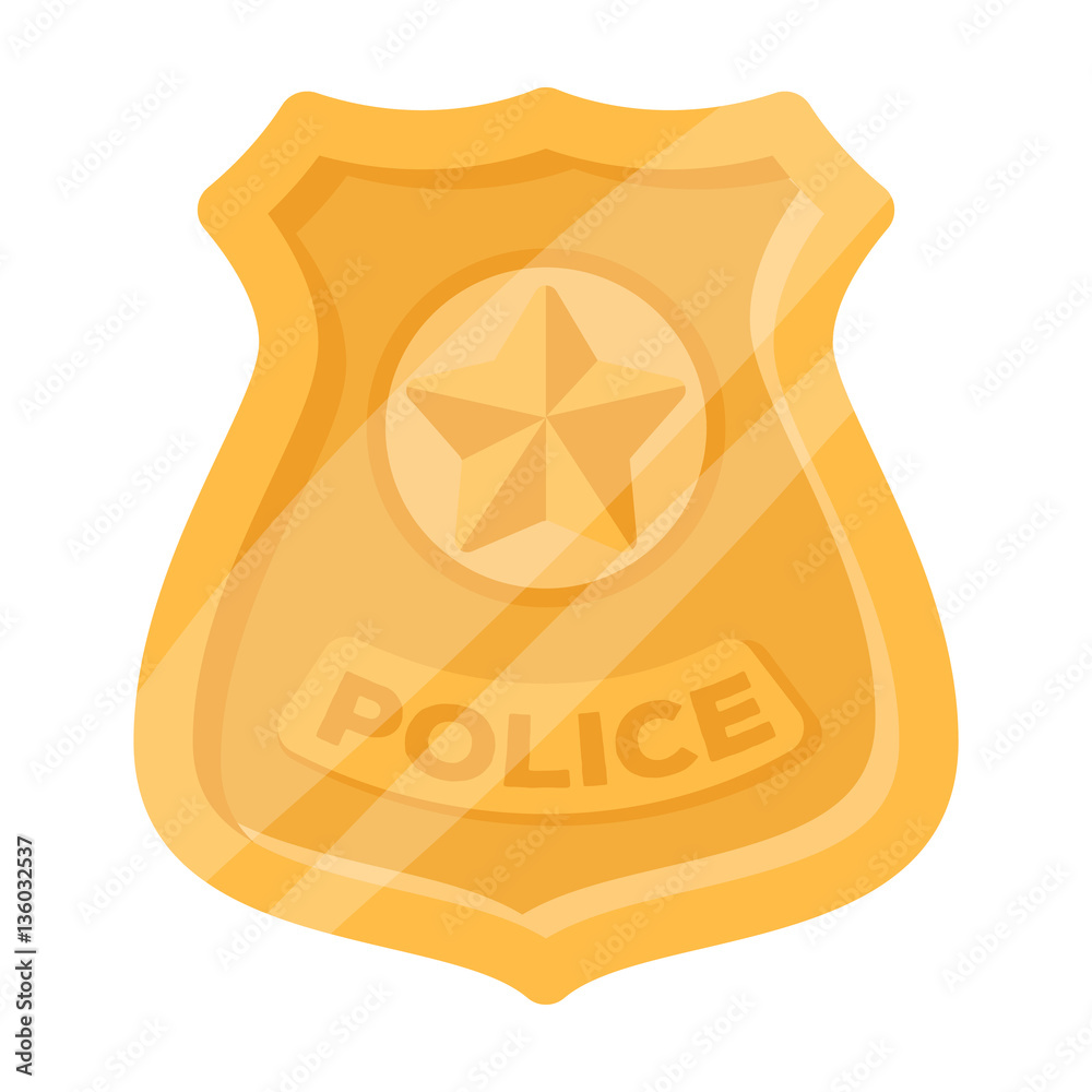 Police badge icon in cartoon style isolated on white background. Police ...