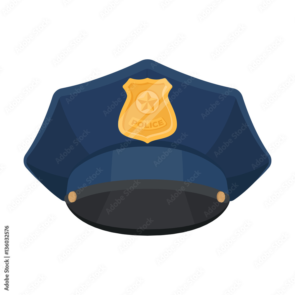 Police cap icon in cartoon style isolated on white background. Police ...