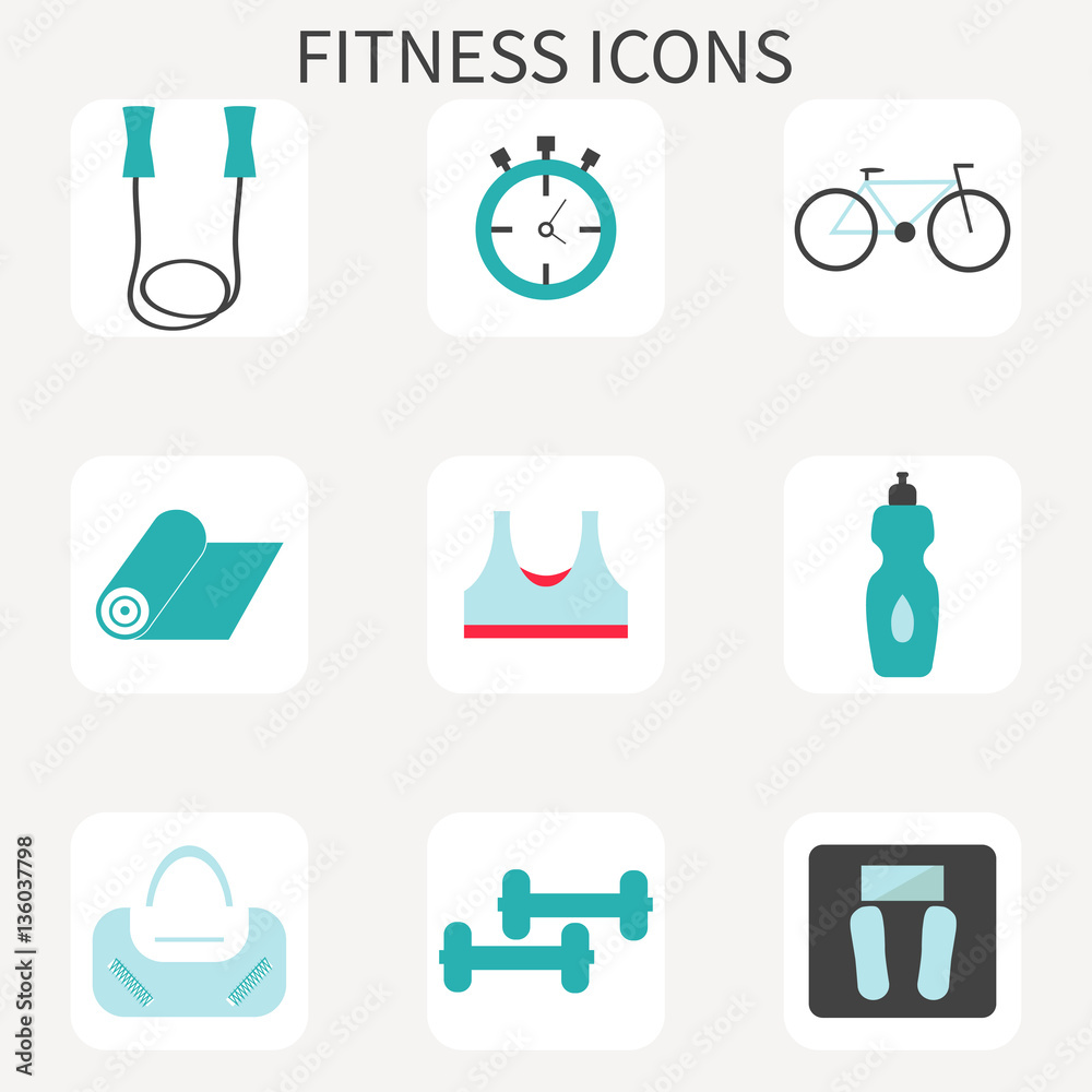 Fitness icons for healthy lifestyle. Vector illustration. Stock Vector ...