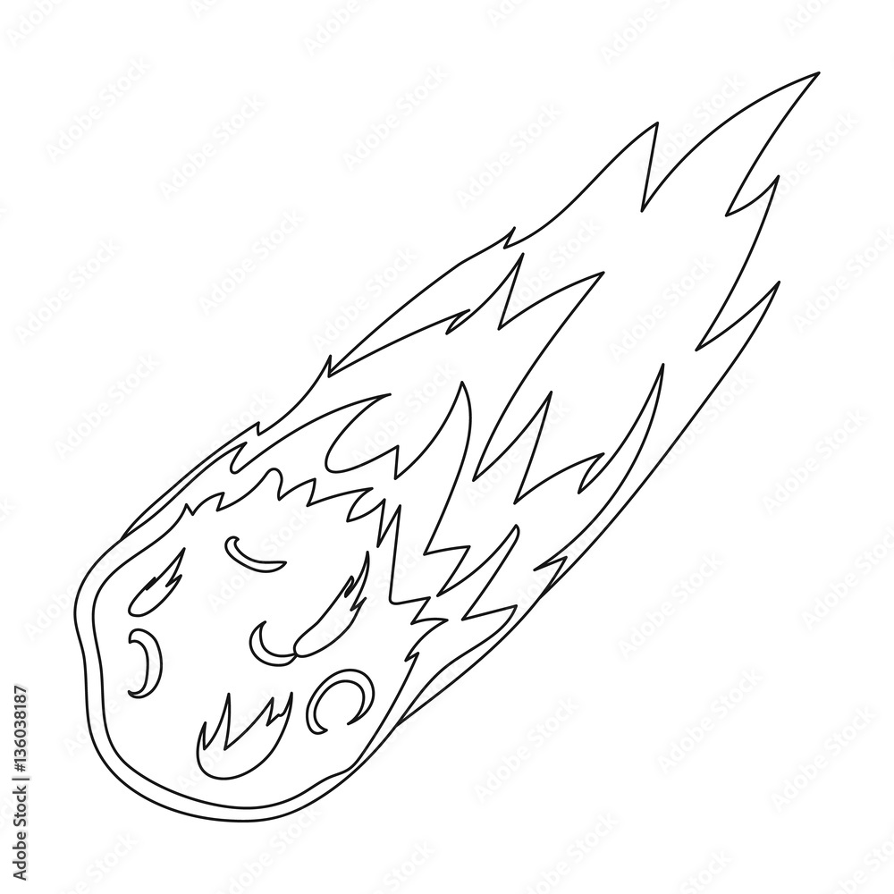 Flame meteorite icon in outline style isolated on white background ...
