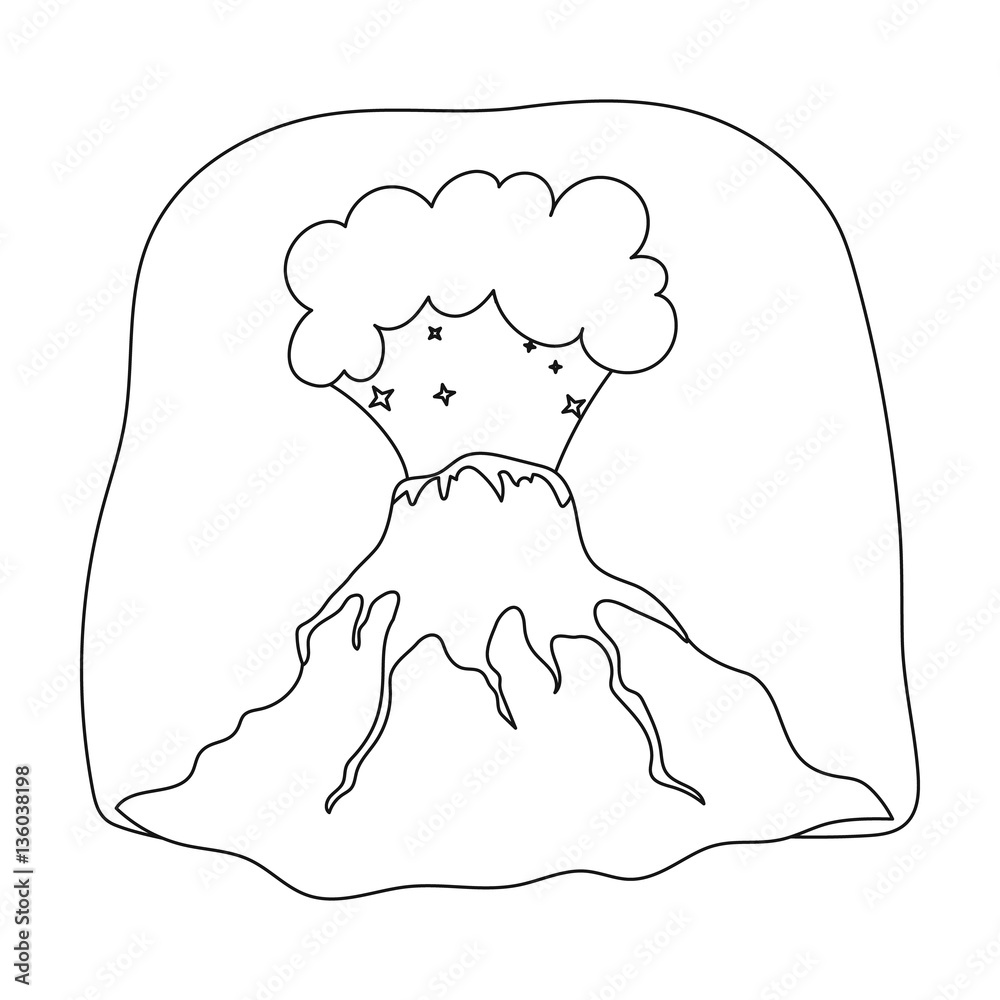 Volcano eruption icon in outline style isolated on white background ...