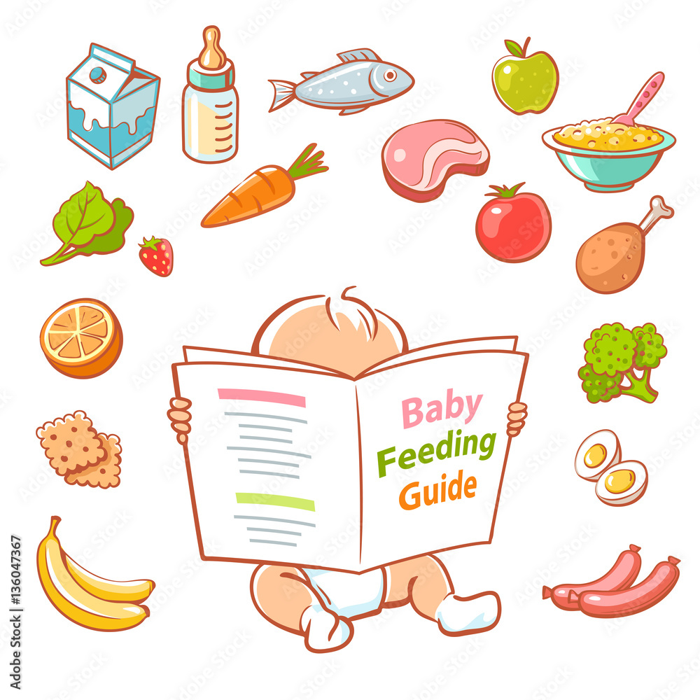 little baby reading food guide Stock Vector | Adobe Stock