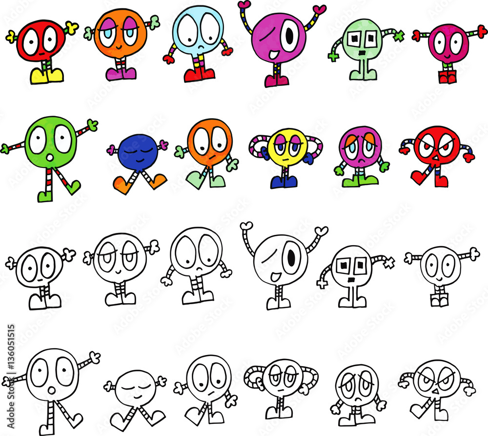 Collection of Round Monster Ficticious Cartoon Characters Stock Vector ...