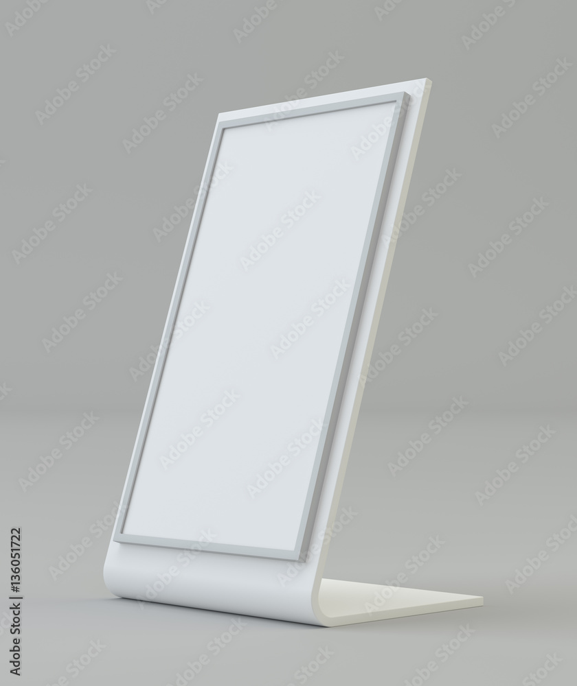 Blank holder. Clear brochure holding. Empty paper template. 3d ...
