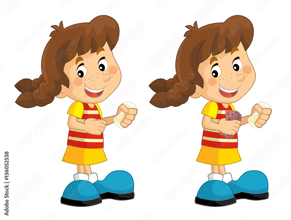 Cartoon set of young girls standing and washing up face - illustration ...