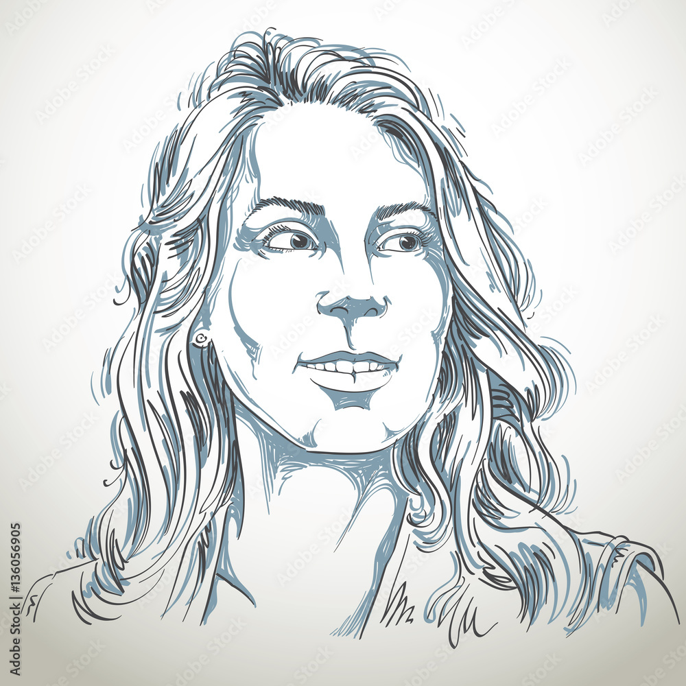 Hand-drawn portrait of white-skin woman, face emotions theme ill Stock ...