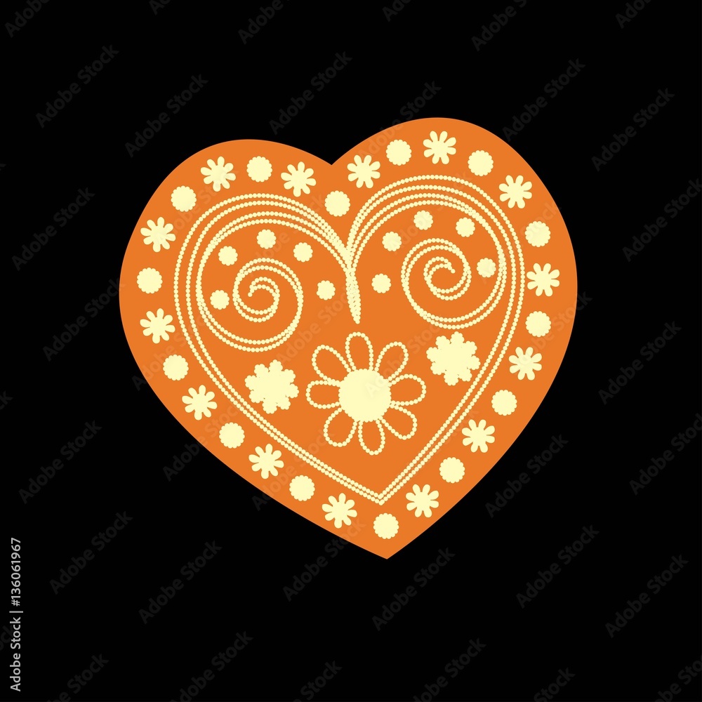 Patterned yellow heart on a black background Stock Vector | Adobe Stock