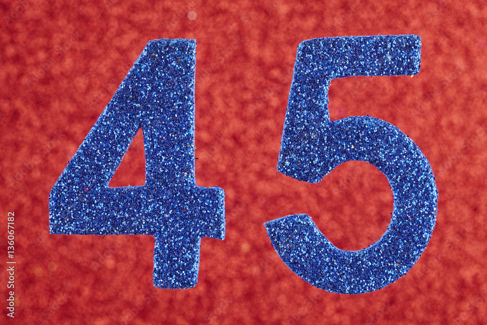 Number forty-five blue color over a red background. Anniversary. Stock ...