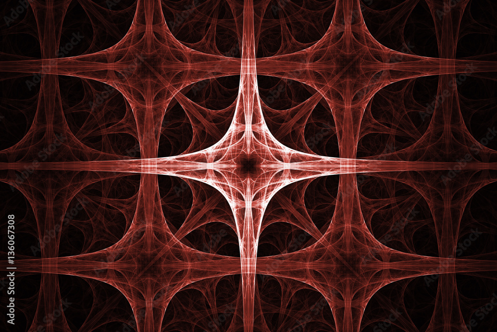 Red spikes, cross design. Abstract background. Isolated on black ...