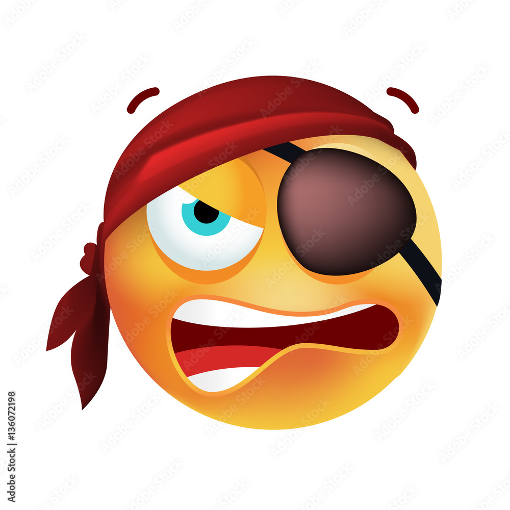 Cute Pirate Emoticon on White Background . Isolated Vector Illustration ...