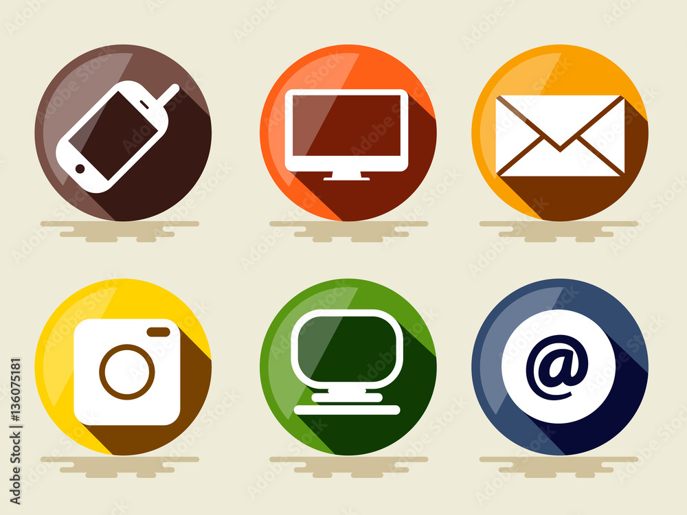 Technology Icons. Flat Design Computer, Envelope, PC Screen, camera and ...