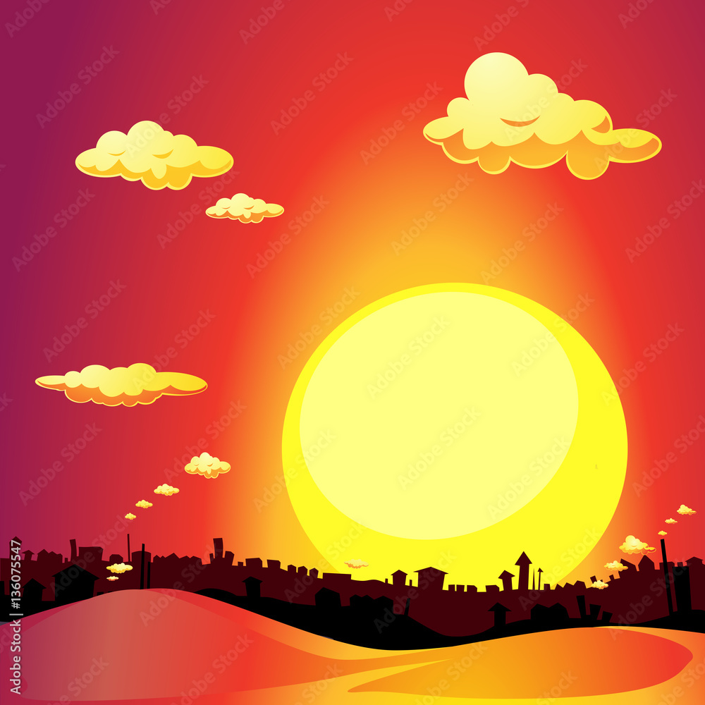 red city sunset - vector illustration Stock Vector | Adobe Stock