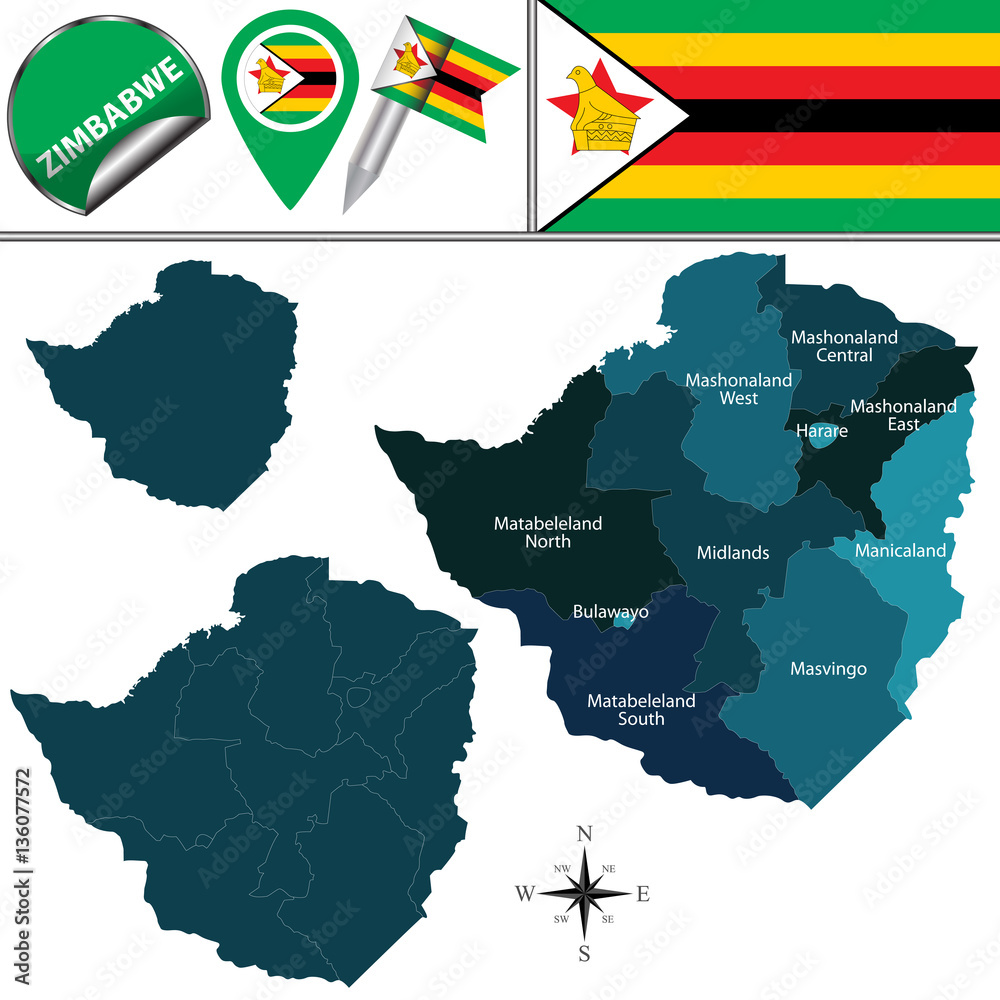 Map of Zimbabwe with Named Provinces Stock Vector | Adobe Stock