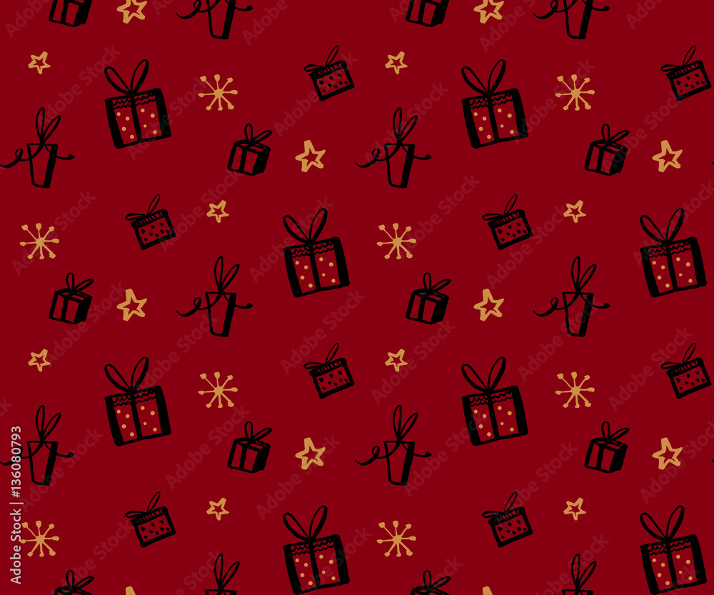 Gift pattern, seamless texture with hand drawn illustrations of present ...