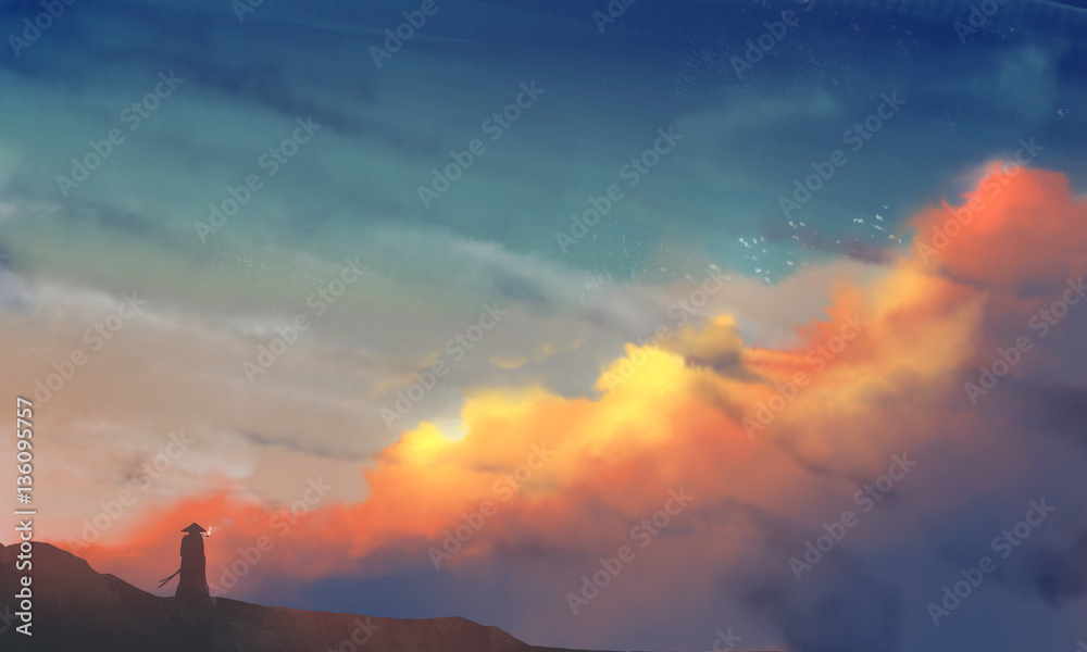 Sunset clouds illustration digital concept art sky Stock Illustration ...