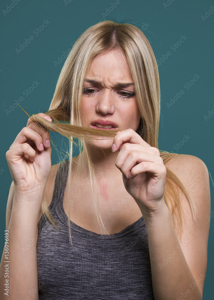 blond hair problems, dry and damaged hair problem Stock Photo | Adobe Stock