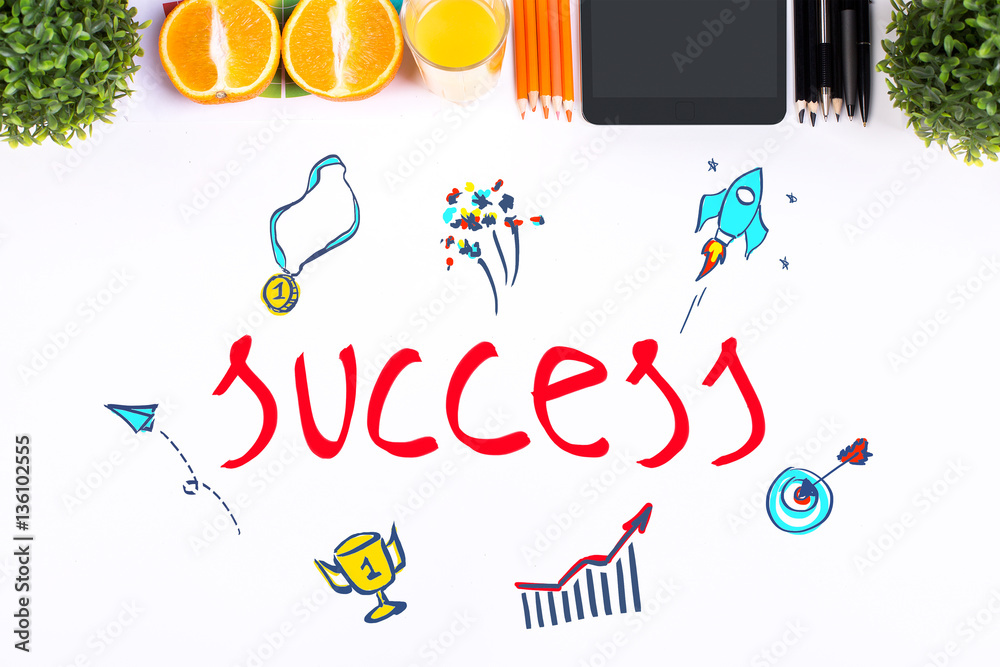 Office desk with success sketch Stock Photo | Adobe Stock