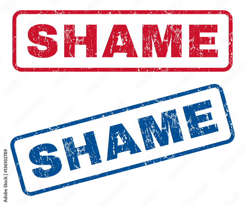 Shame text rubber seal stamp watermarks. Vector style is blue and red ...