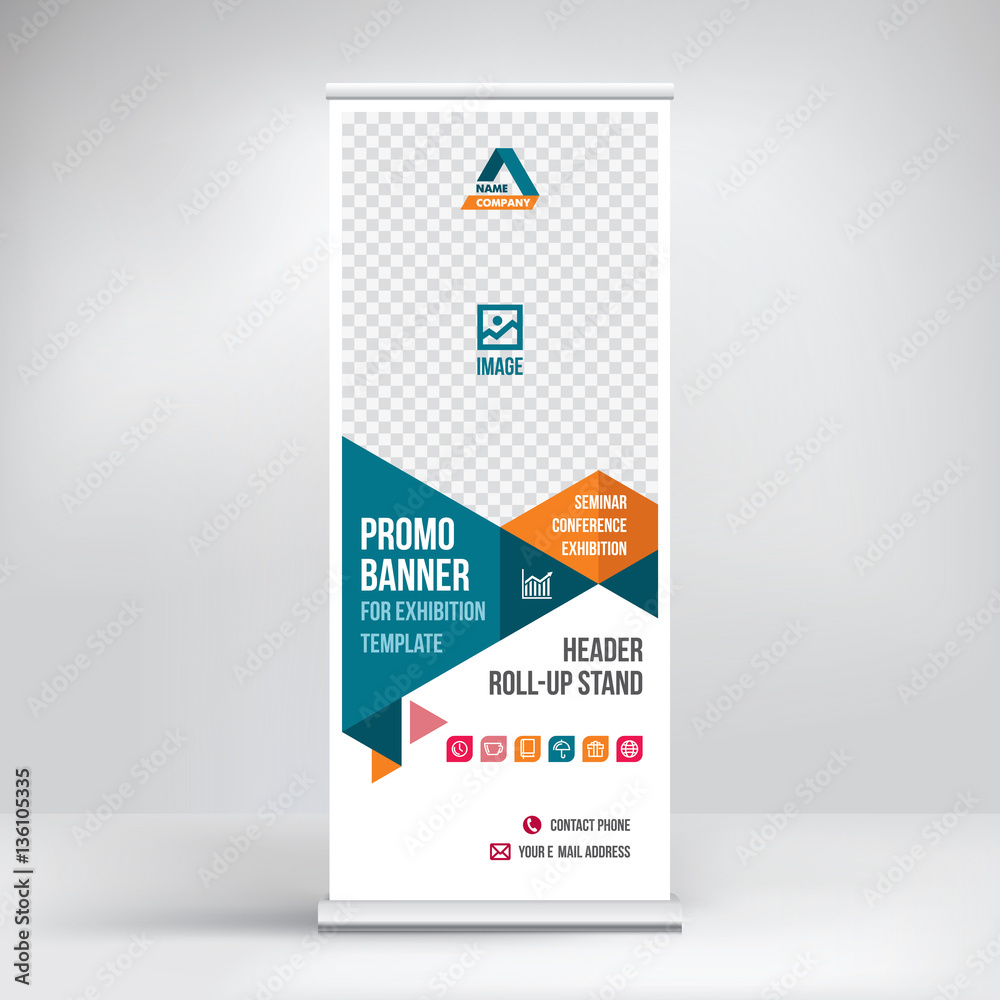 Banner roll-up design, business concept. Graphic template roll-up for ...