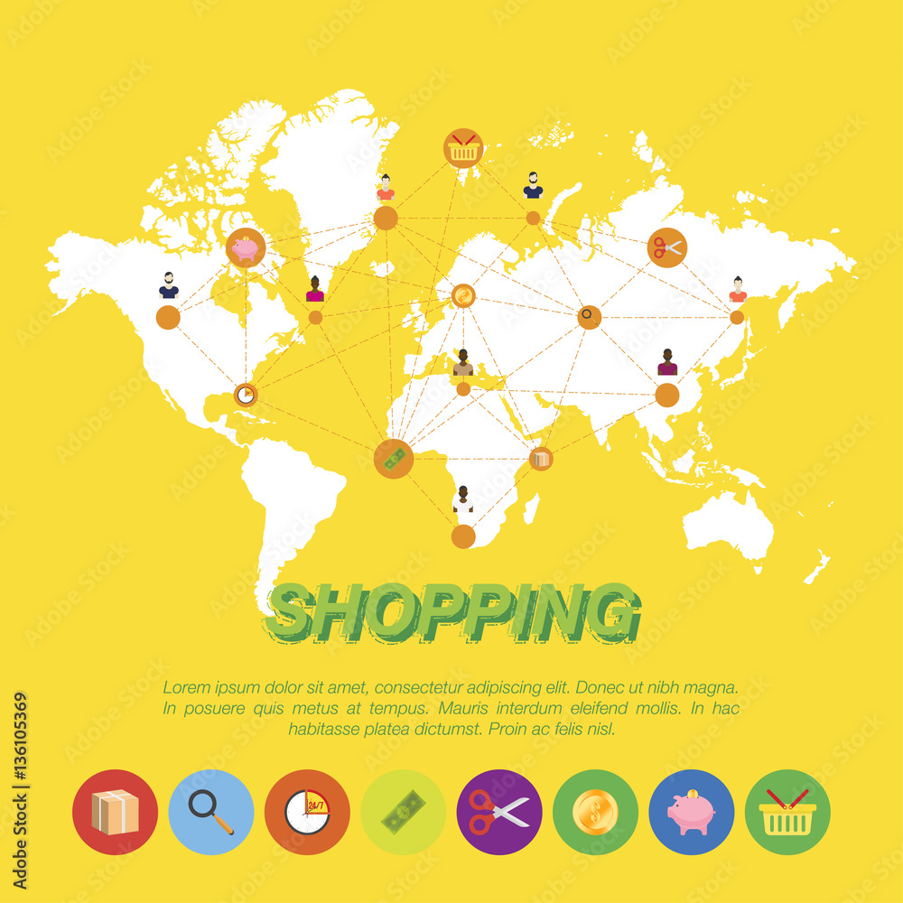 Social interaction and icons on world map background. Vector ...