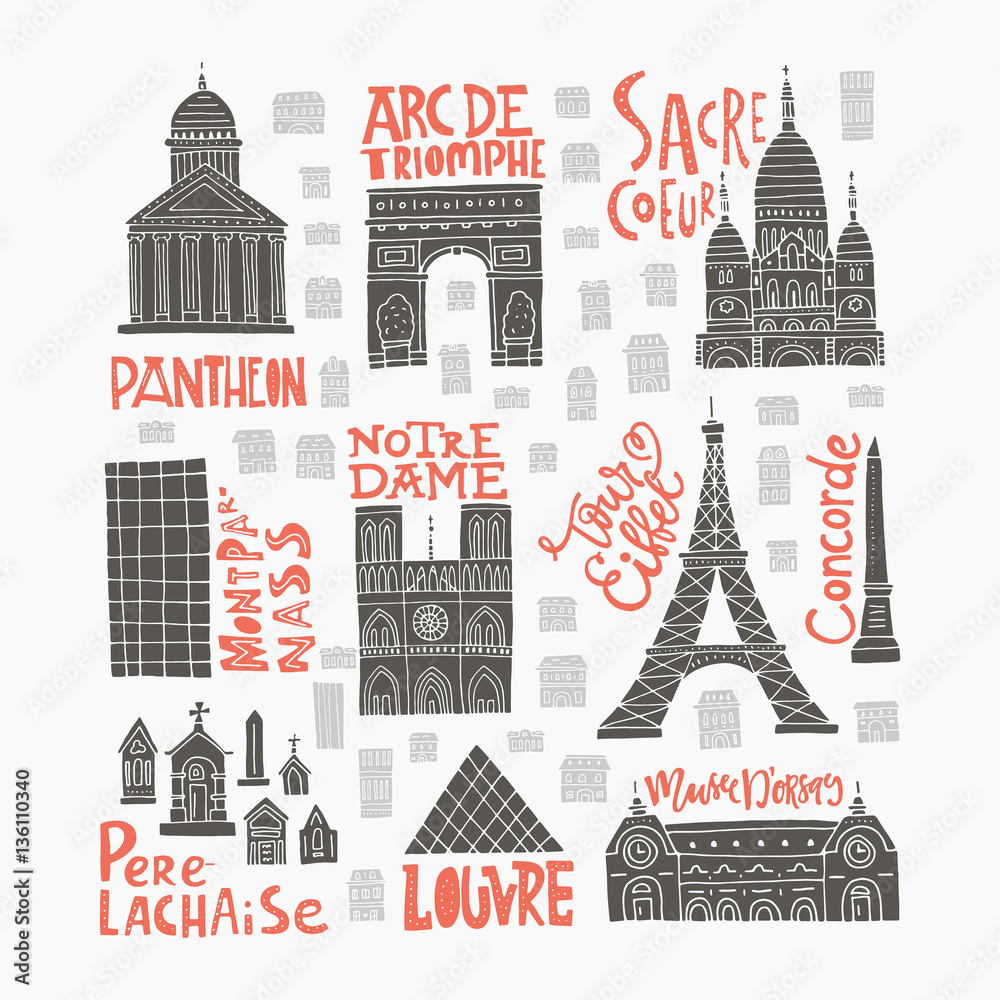 Paris Symbols Clipart Stock Vector | Adobe Stock