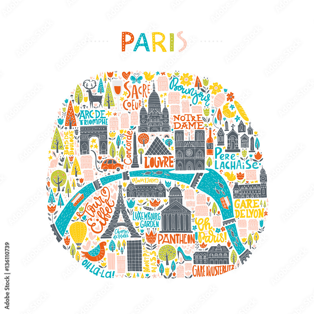 Handdrawn Paris Map Stock Vector | Adobe Stock