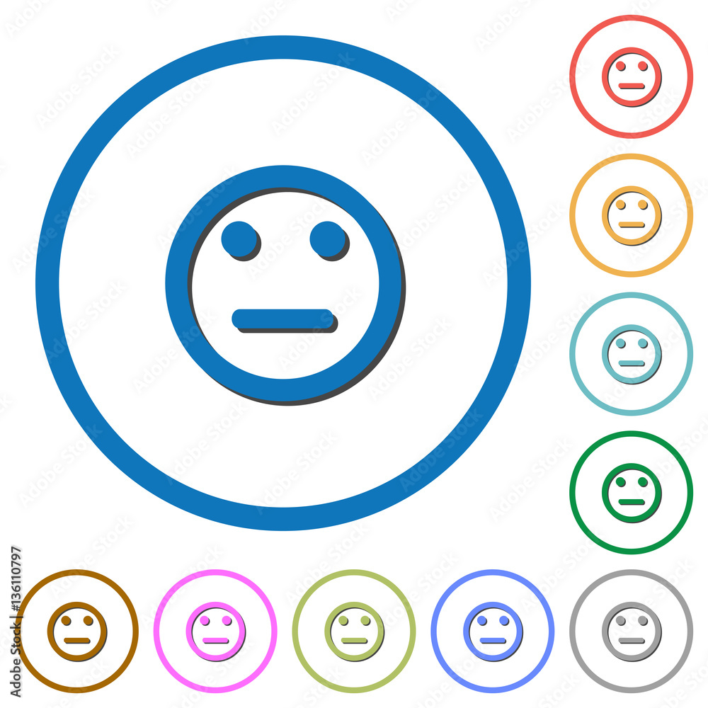 Neutral emoticon icons with shadows and outlines Stock Vector | Adobe Stock