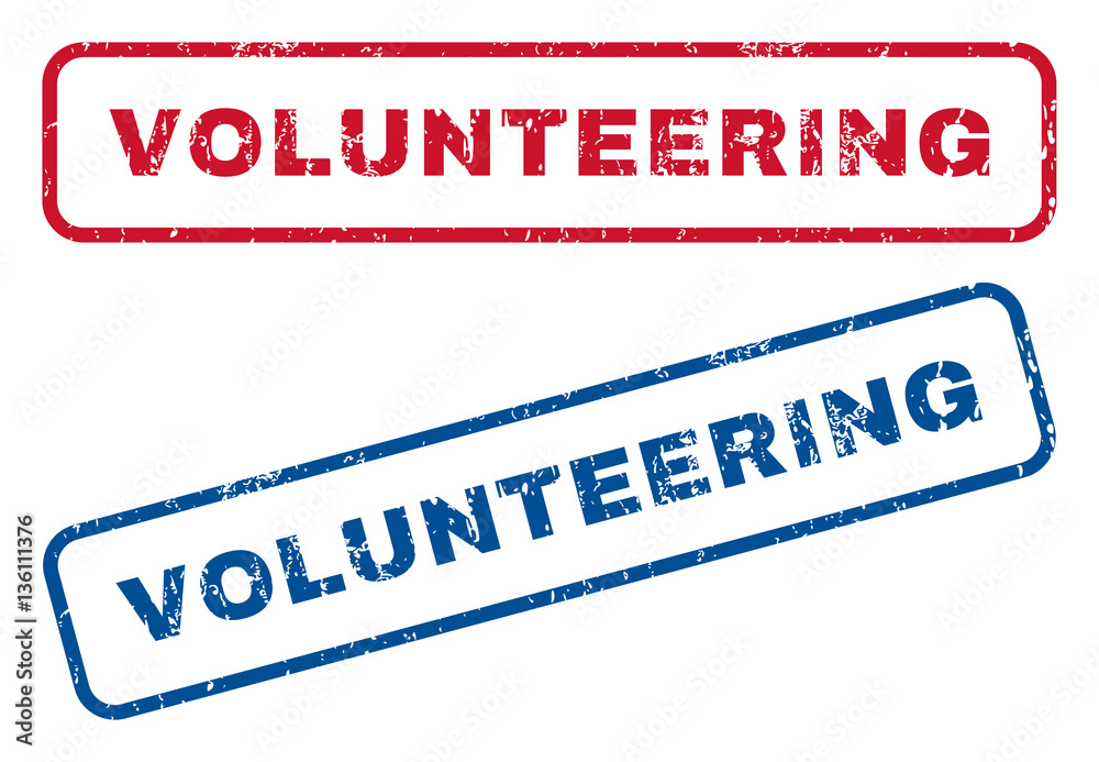 Volunteering text rubber seal stamp watermarks. Vector style is blue ...