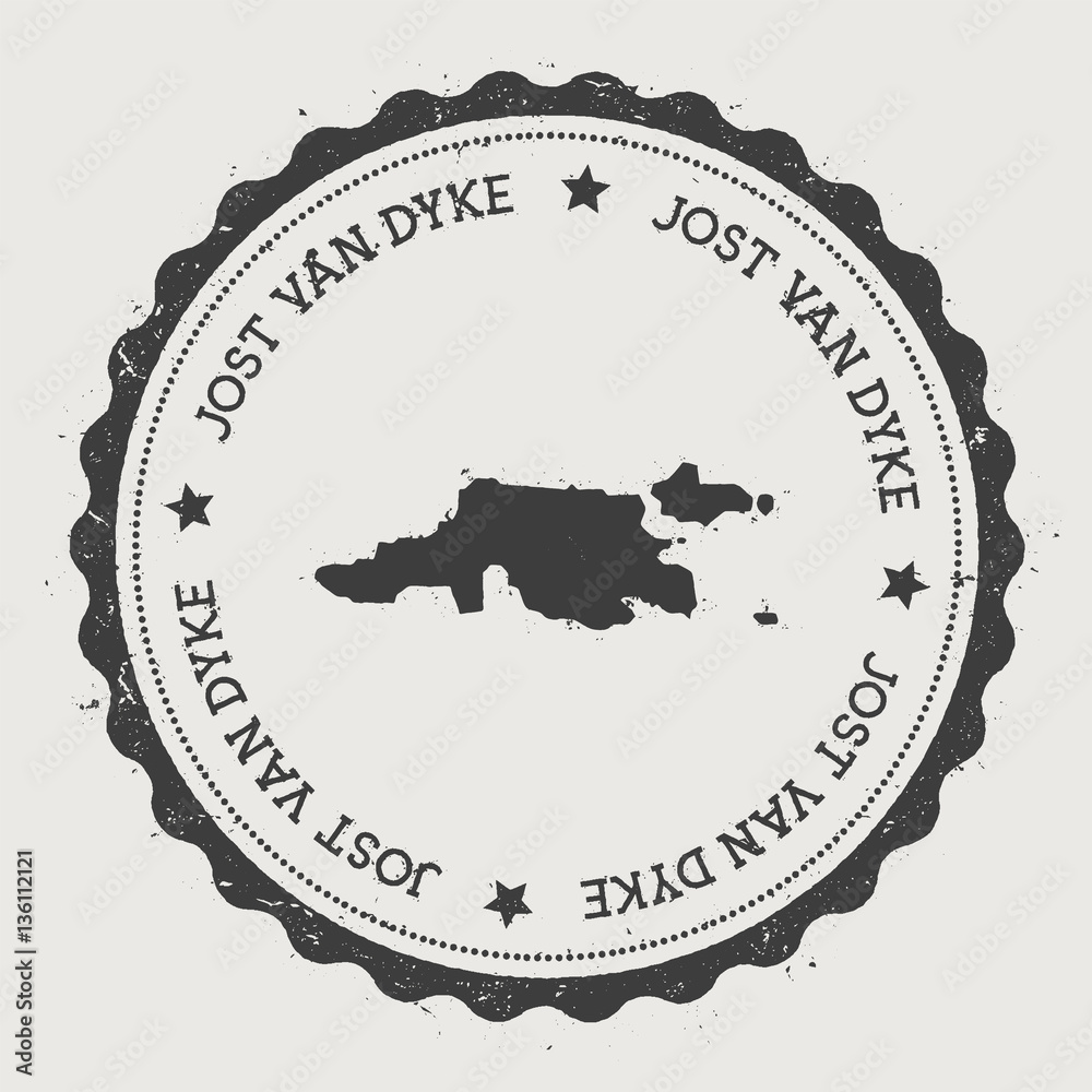 Jost Van Dyke sticker. Hipster round rubber stamp with island map ...