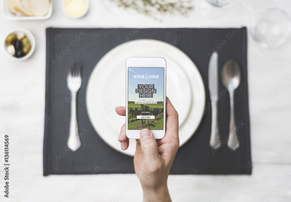 Smartphone and Restaurant Table Mockup 1 Stock Template | Adobe Stock