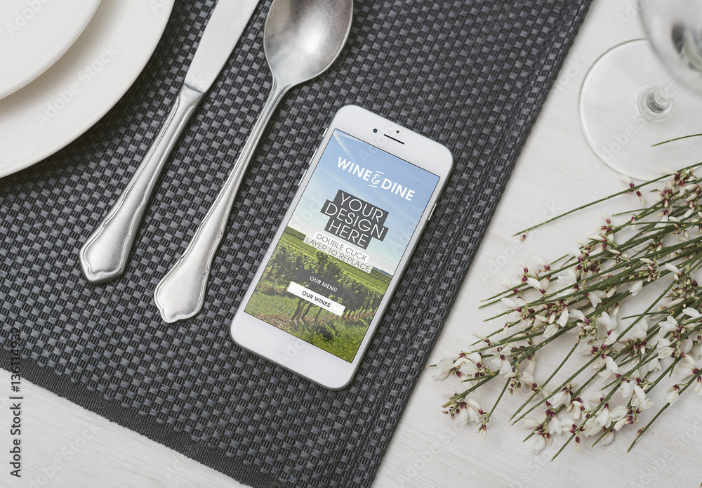 Smartphone and Restaurant Table Mockup 3 Stock Template | Adobe Stock