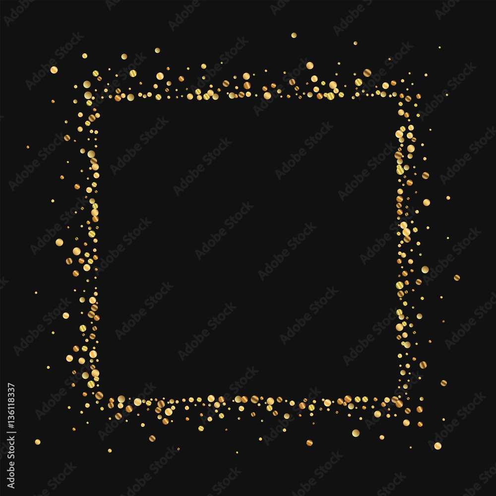 Gold confetti. Square abstract border on black background. Vector ...