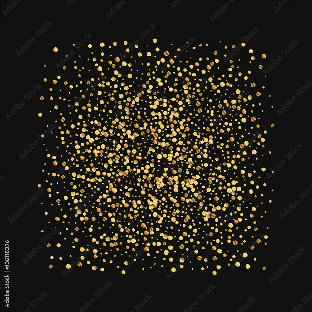 Gold confetti. Square frame on black background. Vector illustration ...