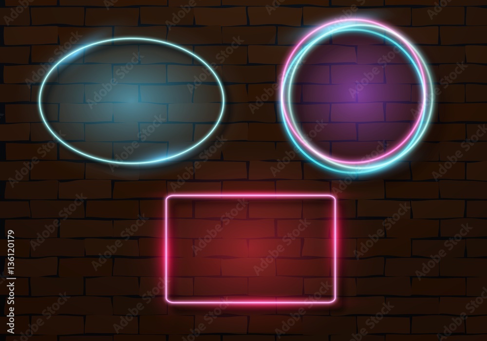 Illustration of Realistic Vector Neon Sign. Neon Frame Template Set ...