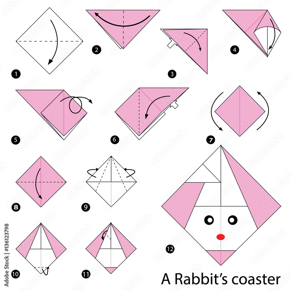 step by step instructions how to make origami A Rabbit's Coaster. Stock ...