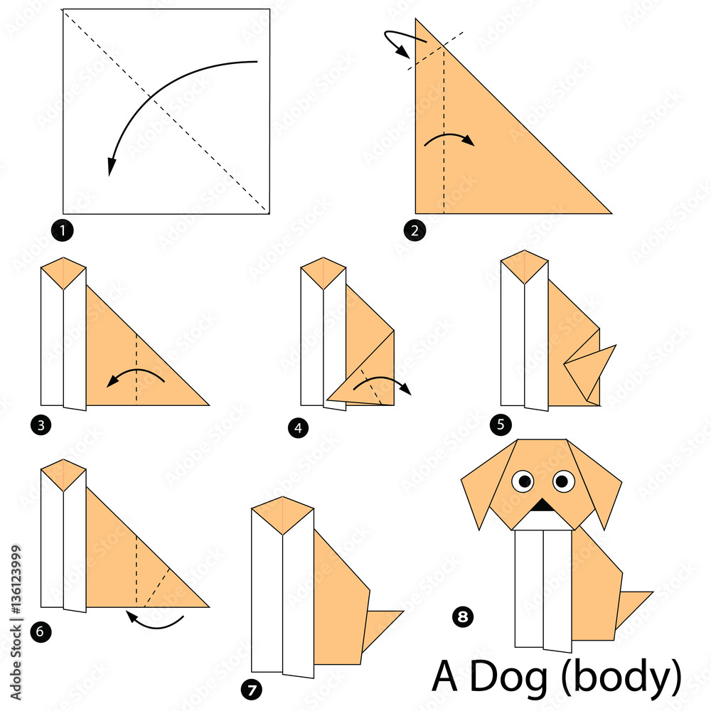 step by step instructions how to make origami A Dog(Body). vector de ...