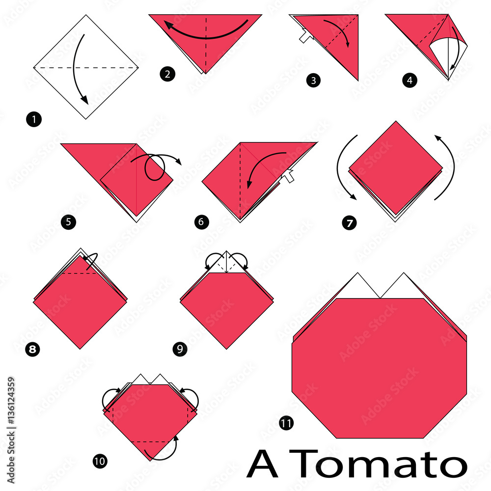step by step instructions how to make origami A Tomato. Stock Vector ...