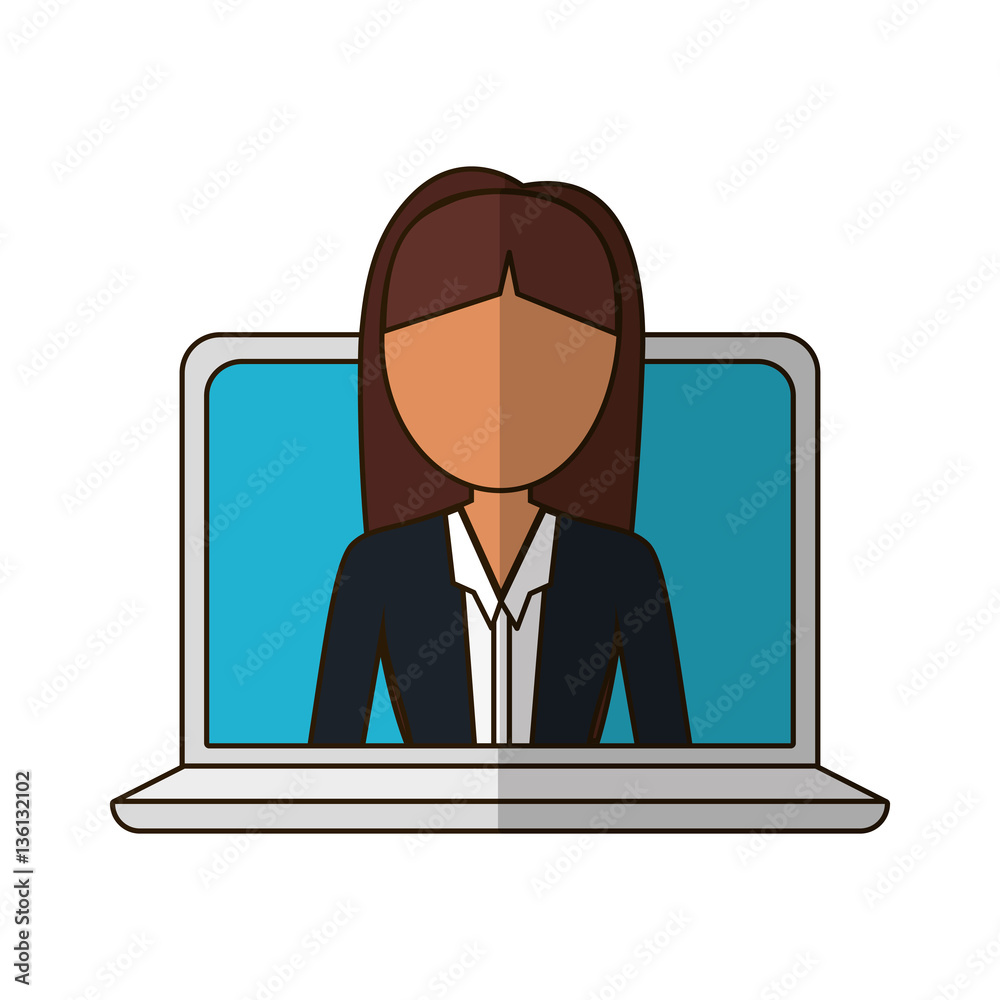 computer with businesswoman icon image, vector illustration design ...