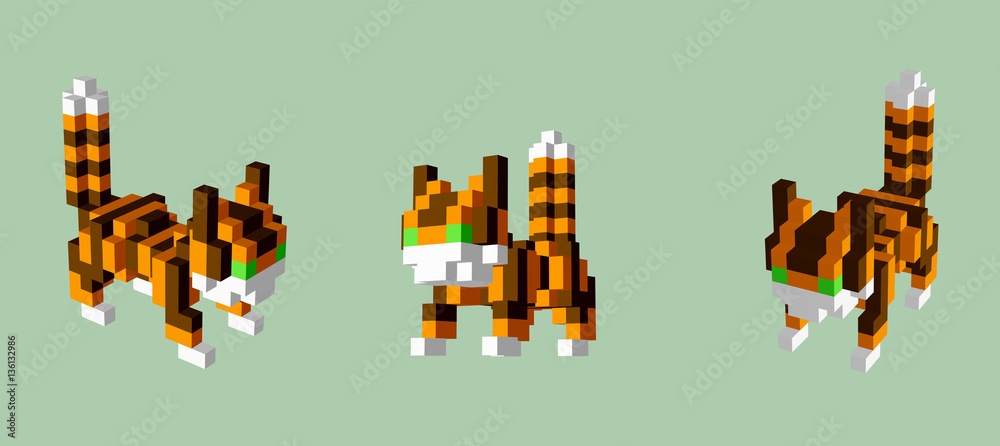 Cat icons 3D pixel art for design project - vector illustration Stock ...