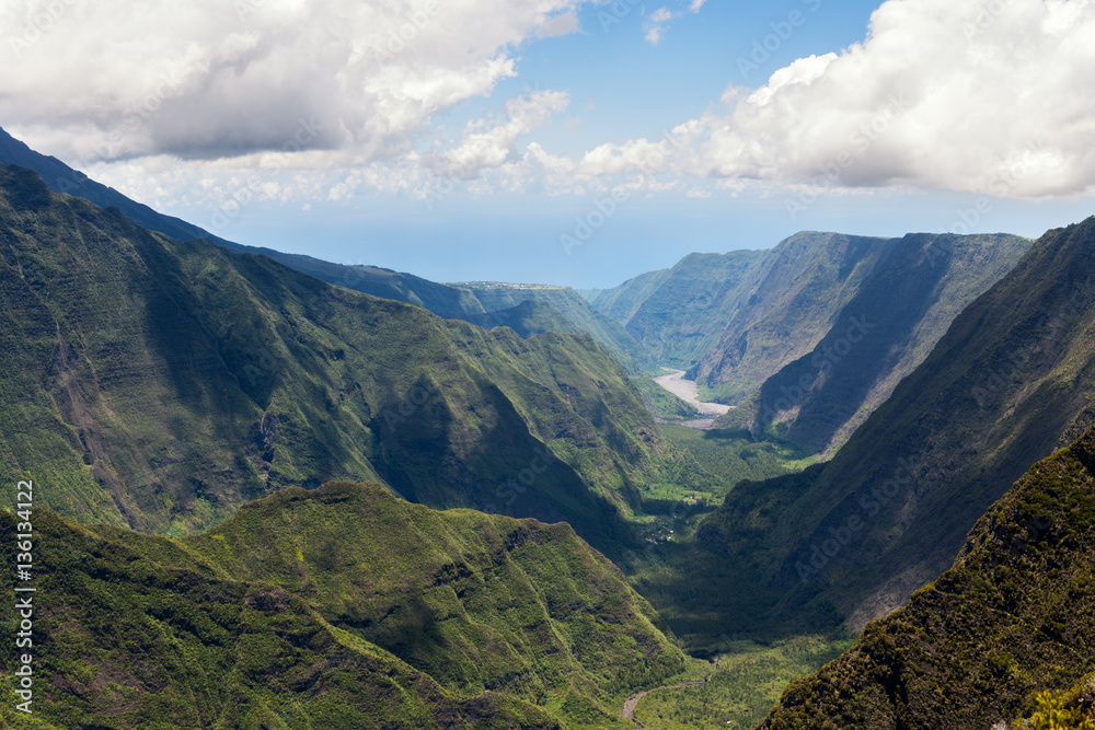 reunion island, indian ocean : lookout on mountains cirque called ...