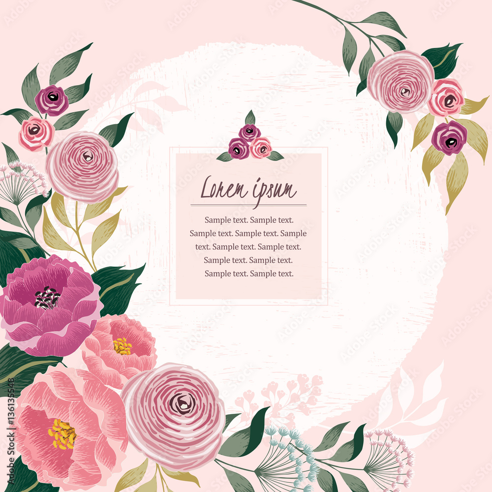 Vector illustration of a beautiful floral border with spring flowers ...