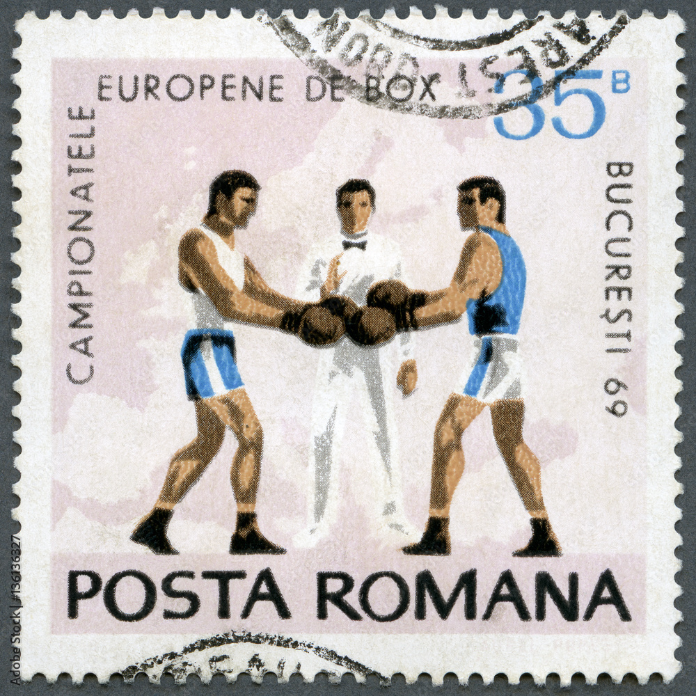ROMANIA - 1969: shows Boxers, Referee and Map of Europe, series Stock ...